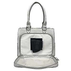 Zzfab Medium Studded Gun Purse Leatherette Locking Concealed Carry Bag Light Grey