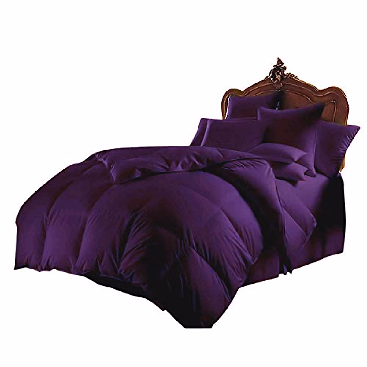 Bed in Bag 500 Series Egyptian Cotton 7 Piece 600 GSM Comforter Set ( Comforter + Flat Sheet + Fitted Sheet 18" + 4 Pillow Cases ) Quilted Bedding Set Queen Egg Plant