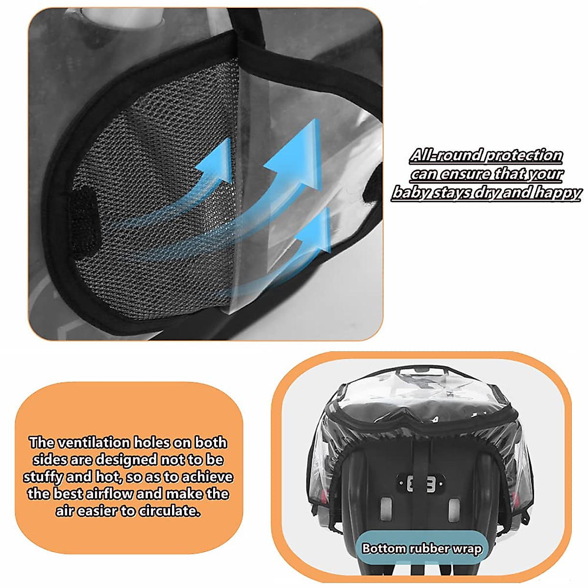 Universal Car Seats Carrier Rain Cover, Infant Baby Travel Ventilated Wind Rain Shield, Waterproof, Snow and Dust Proof Rain Cover Features Quick-Access Zipper Door & Side Ventilation & Handle Opening