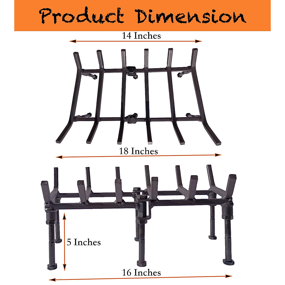TAFIEDA Fireplace Log Holder. 18 Inches Heavy Duty Solid Steel Fireplace Grate. Upgrade Adjustable Fireplace Grate 6 Solid Steel Feet with 6 Bar Fireplace Wood Holder. Best Fireplace Accessories.