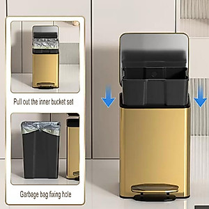 zktoermn Bathroom Trash Can with Lid, Fingerprint Resistant Foot Pedal Garbage Can Removable Liner Bucket for Home, Kitchen, Laundry Room, Office, Bedroom (Color : Gold, Size : 21L)