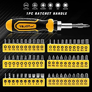 YSJOYTOOL 131-Piece Magnetic Screwdriver Set with Plastic Ranking, Includes Precision screwdriver and Pick & Hook, Ratchet Driver and Hex key, DIY Tools for Men Tools Gift