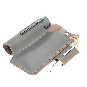 YIYUS Genuine Leather Multitool Belt Sheath Organizer, Leather EDC Belt Pouch for Men, Belt Holder Mini Leather Pocket, Flashlight Holder, Pen Holder, Sheath Holster Darkbrown