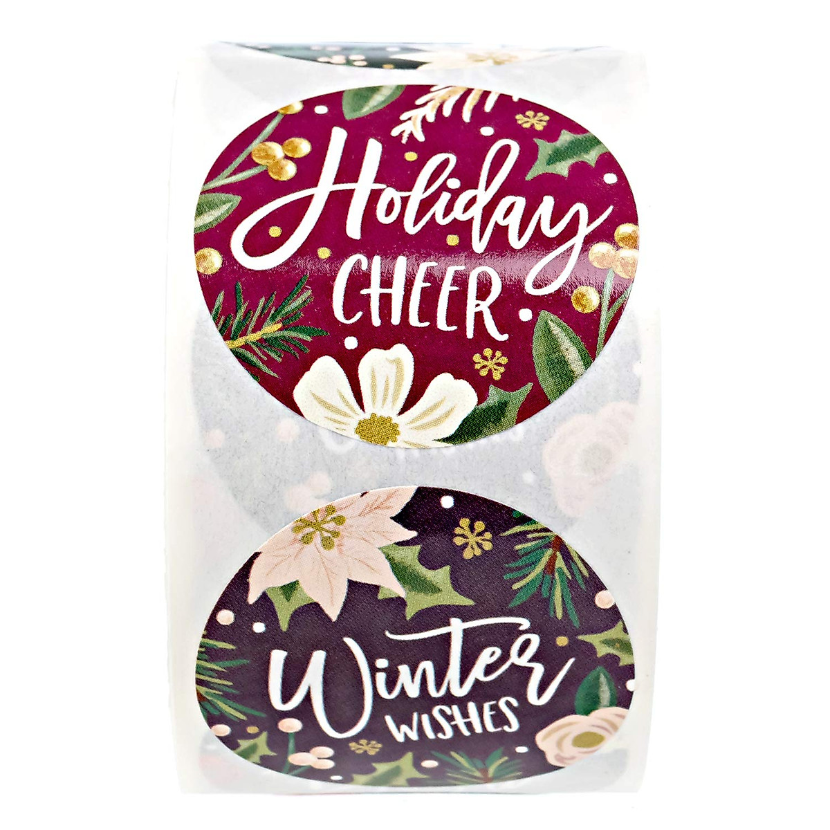 Bold Floral Holiday Stickers / 500 Modern Poinsettia Winter Stickers / 6 Alternating Vibrant Christmas Envelope Seals / 1.5" Round Labels