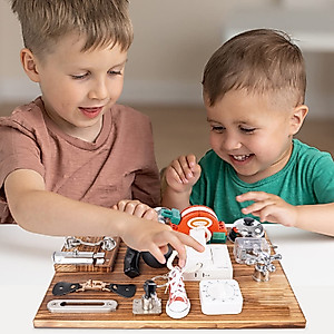 Busy Board for Toddlers Wooden Montessori Toys,Travel Toy Sensory Board Activity Board for Fine Motor Skills, Educational Learning Toy for 3 Year Old Boys & Girls with Locks,Latches,Keys, Music Board