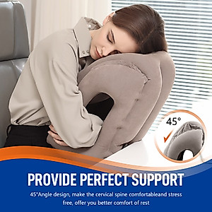 KINSCO Inflatable Travel Pillow，Airplane Neck Pillow for Airplane, Train, car Backseat, Office Lunch Break, Provides You a Comfortable Sleeping Environment. Portable Drawstring Bag (Gray)