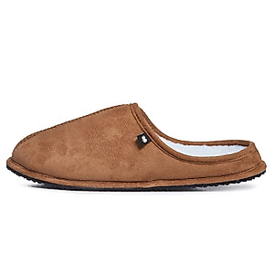 Lucky Brand Mens Microsuede Memory Foam Sherpa Clog Slippers, Warm Fuzzy Bedroom Slipper, Comfortable Indoor Outdoor House Shoes, Tan, Large
