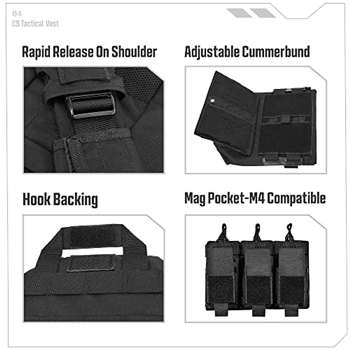 GLORYFIRE Black Tactical Vest Quick Release Lightweight Airsoft Vest Adjustable Breathable Military Vest for CS/Hunting/Training, 3X-Large