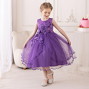 LENEFU Baby Girl Princess Bridesmaid Pageant Gown Birthday Party Wedding Dress Sleeveless Party Dresses Girl Clothes (Purple 140)