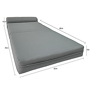 D&D Futon Furniture Gray Sleeper Chair Folding Beds, Convertible Studio Sofa Bed, High Density Foam (70 x 32 x 6 in Thick)