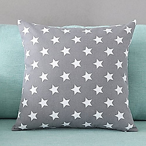TAOSON Five-Pointed Star Pattern Cushion Cover Pillow Cover Pillowcase Cotton Canvas Pillow Sofa Throw White Printed Linen with Hidden Zipper Closure Only Cover No Insert 18x18 Inch 45x45cm Deep Grey