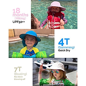 Camptrace Toddler Kids Sun Hats with Neck Flap UPF 50+ UV Protection Wide Rigid Brim Boys Girls Beach Swim Sunhat