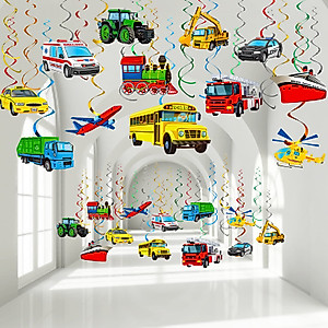 Pajean 54 Pieces Transportation Birthday Party Decorations Cars Theme Party Hanging Swirl Decor for Kids Vehicles Birthday Party Transportation Party Baby Shower Supplies