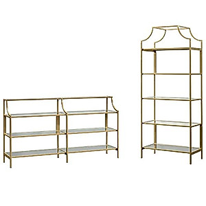 Home Square 2 Piece Living Room Set with 5 Shelf Metal Frame Bookcase and 3 Shelf Console Table in Satin Gold