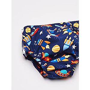 Swim Time Boys' Reusable Swim Diaper UPF 50+ with Side Snaps, Navy Space/Rocketships, X-Large