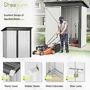 Greesum Metal Outdoor Storage Shed 5FT x 3FT, Steel Utility Tool Shed Storage House with Door & Lock, Metal Sheds Outdoor Storage for Backyard Garden Patio Lawn, White