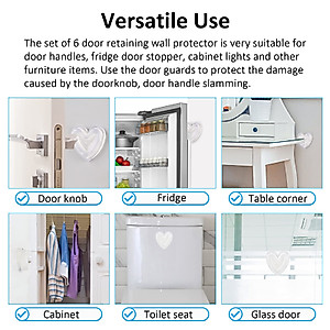 Door Stoppers Wall Protector, 6PCS Reusable Door Bumper with Self Strong Adhesive, Wall Shield & Silencer Cute Clear Heart-Shaped Design, Quiet Shock Absorbent, Wall Protectors from Door Knobs