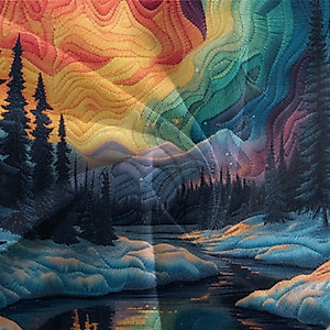 ERGTT Winter Snow Scene Quilt Cover 3D Print Aurora for Teens and Adults Duvet Cover Comforter Covers Soft Microfiber Bedding Set with Zipper Closure with Pillow Cases 3 Pieces Twin（173x218cm）