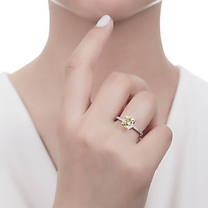 BERRICLE Sterling Silver Solitaire Wedding Engagement Rings 3 Carat Canary Yellow Cushion Cut Cubic Zirconia CZ Ring for Women, Rhodium Plated Size 6