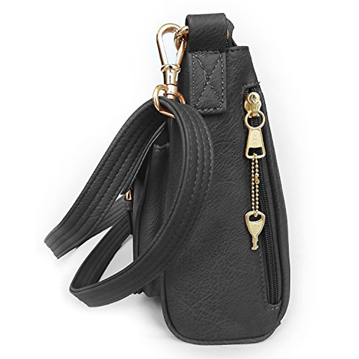Roma Leathers Concealed Carry Cross Body Handbag - Premium Black Vegan Leather - Adjustable, Detachable, and Wire Reinforced Shoulder Strap - Front Buckle Closure - Dual Gun Entry - Designed in U.S.A