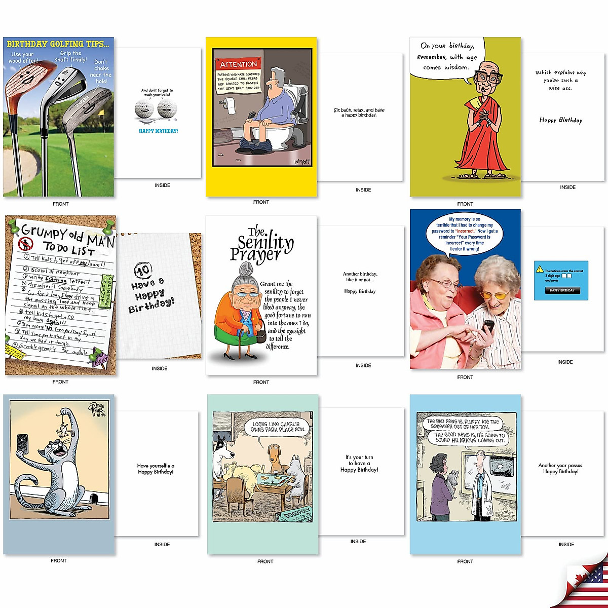 NobleWorks - Variety Pack of 36 Assorted Funny Birthday Cards Bulk Box Set w/Envelopes, Edgy Humor B-Day for Men, Women (36 Designs, 1 Each) - Birthday Favorites AC2911BDG-B1x36