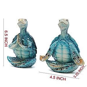 Hodao Set of 2 Sea Turtle Yoga Figurines Decorations Summer Meditating Sea Turtle Decor Spring Garden Turtle Crafts Sea Turtle for Home Office Decorations