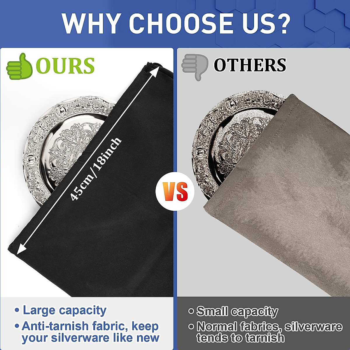 4Pcs 18x18 Inches Silver Storage Bags Anti Tarnish, 20x14 Inches Silver Storage Cloth Anti Tarnish Silver Protector Bags for Cutlery Utensils Silverware Protection Flatware Silver Plate Tarnish