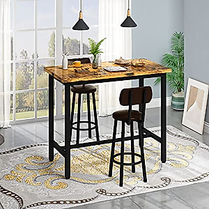 DKLGG 3-Piece Dining Room Wooden Kitchen Table and Pu Cushion Chair Sets for Small Space Living Room/Kitchen