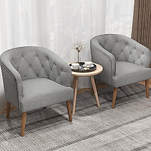 KOTEK Accent Chair Set of 2, Upholstered Comfy Club Chair with Solid Rubber Wood Legs, Mid Century Modern Chair W/Adjustable Foot Pads, Tufted Armchair for Living Room, Bedroom, Office