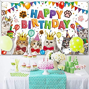 Cat Happy Birthday Backdrop Kitten Photography Background Pet Paw Cat Theme Party Photo Backdrop Birthday Party Decorations for Cat Owner Children Kids Cake Table Decorations