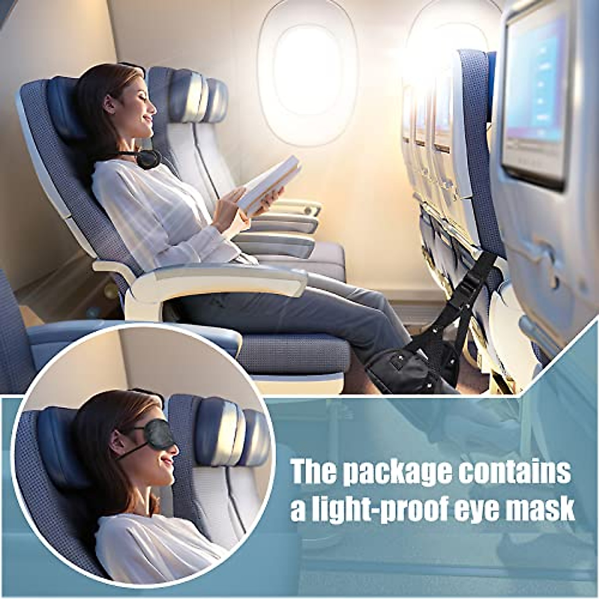 Airplane Foot Rest with Eye Mask, Adjustable Flying Travel Foot Hammock for Under Desk, Portable Airplane Travel Essentials, Long Airplane Flight Travel Accessories