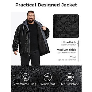 wantdo Men's Big and Tall Leather Motorcycle Jacket Warm Winter Coat with Removable Hood Black 3X-Large Big