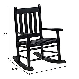 Pemberly Row Transitional Wood Slat Back Youth Rocking Chair in Black