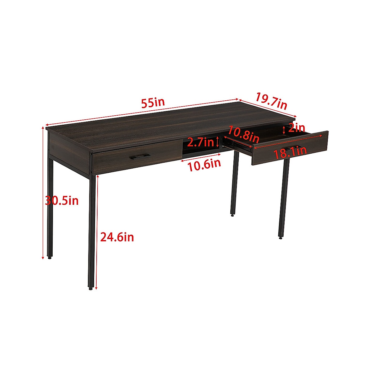 Aerkenga 55 inch Desk with Drawers Large Size Home Office Desk for Bedroom Office Use Desk with Storage Vanity Makeup Desk Drawer Desk Easy Install, Black