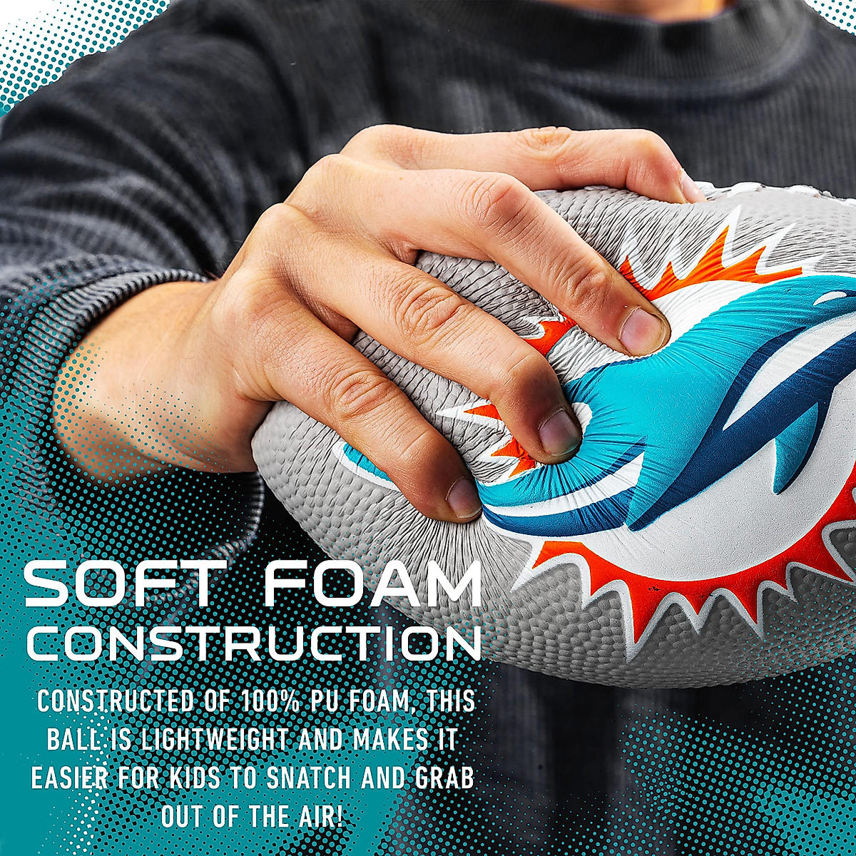 Franklin Sports NFL Miami Dolphins Football - Kids Foam Football - Soft Football - Mini Size - Perfect for Gameday - 8.5" 3D Logos!
