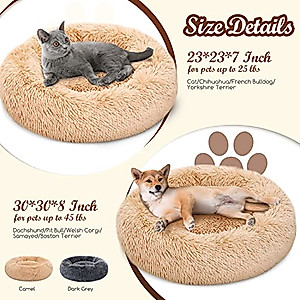 Nobleza Dog Beds for Small Dogs, Washable Soft Round Fluffy Donut Self Warming Cat Bed, Anti-Anxiety Cuddler Dog Calming Bed for Indoor Snoozer & Snuggle, 23" x 23" x 7", Cashmere