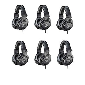 Audio-Technica 6 Pack ATH-M30x Professional Monitor Headphones, 96dB, 15-20kHz, Black - with Microfiber Cloth