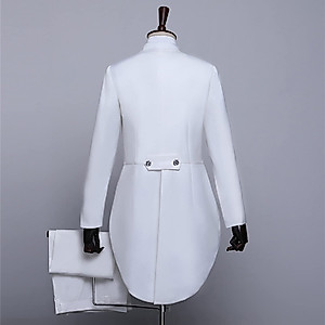 Mens Formal Tuxedo Jacket Set Solid Slim Fit Tailcoat Blazer Sets Swallowtail Dinner Party Wedding Tux Dress Coat (White 2,Small)