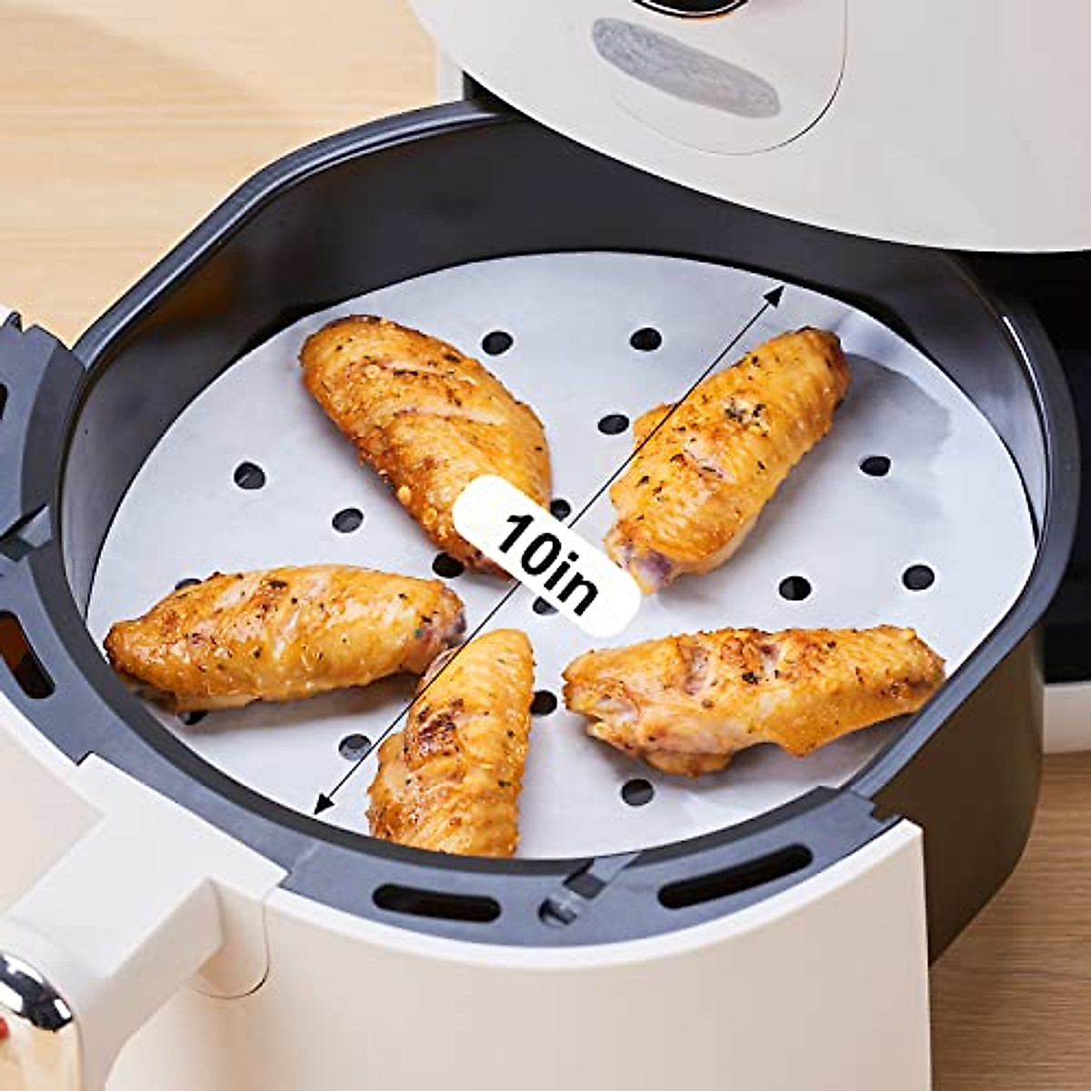 PARACITY 100pcs Air Fryer Parchment Paper Liners, 10in Parchment Paper Sheets, Steamer Liner with Double Layer Vegetable Silicone Oil Design, Non-Stick, Waterproof, Heat Resistant 446℉, Oven,Microwave