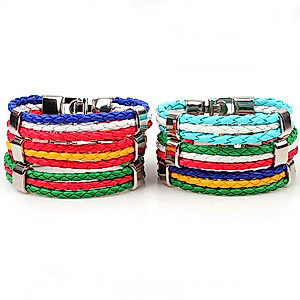 Apzzic 12mm Wide Mens Womens Italy Flag Braided Rope Surfer Leather Bracelet Wristband Cuff Bracelet Bangle 8inch
