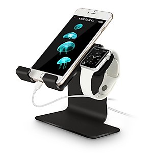 Tranesca 2 in 1 Charging Stand Holder Dock Compatible for Apple Watch Series Ultra2/Ultra/9/8/7/6/5/4/3/2/1/SE (38mm/40mm/41mm/42mm/44mm/45mm/49mm) and Cell Phone/Tablet - Black