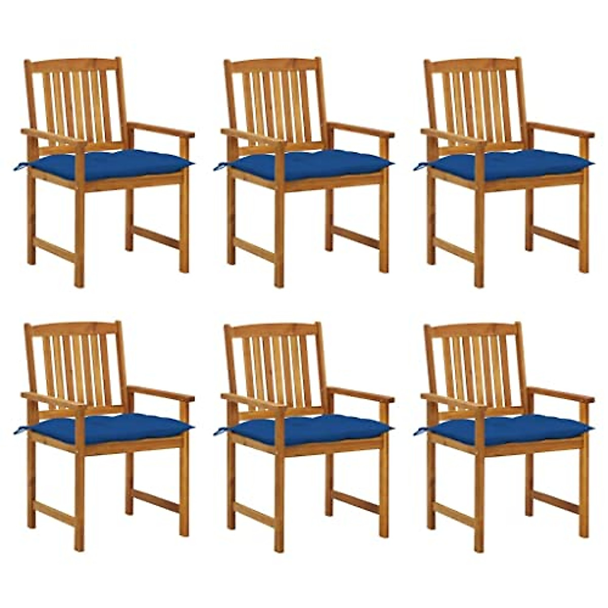QZZCED Outdoor Dining Chair Dining Side Chair Conversation Furniture Set Patio Chairs with Cushions 6 pcs Solid Acacia Woodfor Lawn Backyard & Garden All-Weather Resistant
