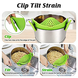Pasta Strainer, Pot Strainer Clip on Silicone – Adjustable Clip on Strainer for Pots, Strainers and Colanders, Silicone Strainer, Food Strainer, Pasta Drainer, Colander (Green) By Stoto