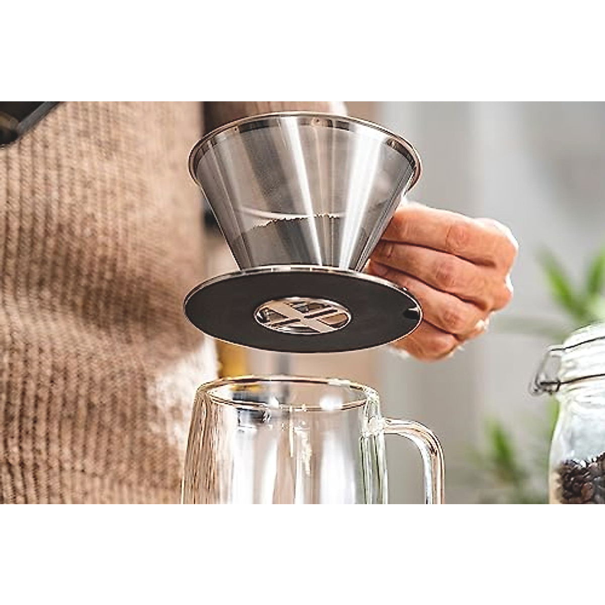 ZWILLING Pour Over Coffee Maker, 16 oz, 1-4 cups, 18/10 Stainless Steel Sustainable and Reusable Filter, Easy-To-Grip Handle with Anti-Slip Bottom Plate, Dishwasher safe