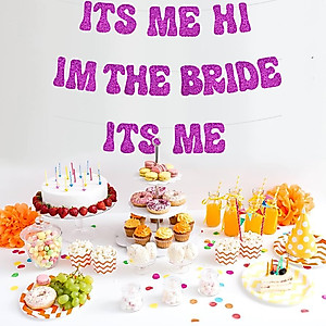 BEISHIDA Purple Its Me Hi I'm The Bride Its Me Banner,NO DIY, Pre-Strung Bachelorette Party Decorations,for Bachelorette Party, Bridal Showers parties supplies