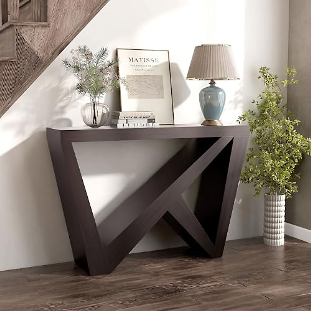 HOMES: Inside + Out Naomi Modern Decorative Accent Console with W-Shaped Legs, Narrow Desk, Wood Entryway Console Table for Living Room, Hallway, Entrance, Small Spaces, Cappuccino