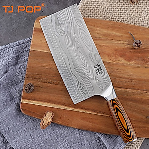 Professional Chinese Chef's Knife, Ultra Sharp Meat Cleaver 7.8 Inch, Damascus pattern Chopping Knife, 40Cr13 Steel Blade Thickness 3 mm, TJ SEGA Series TC19022