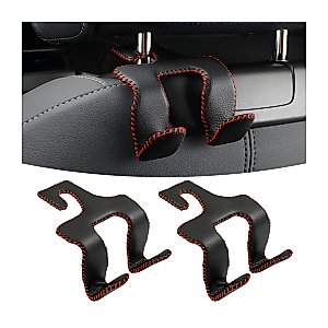 AUCELI Leather Car Seat Headrest Hook, 2 in 1 Auto Back Seat Hanger, 2 Pack Car Storage Holders, Vehicle Backseat Organizer for Purses Coats Umbrellas Bags, Universal Interior Accessories (Black/Red)