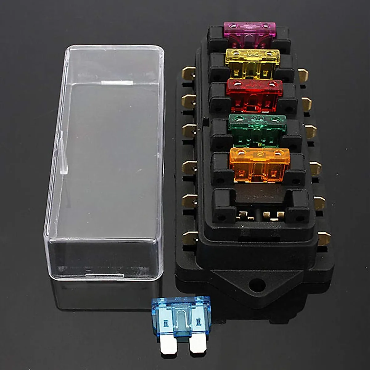 Ninth-City 6 Way Blade Fuse Block Waterproof Fuse Box Holder with Negative Bus ATC/ATO for 12V 24V Boat Marine Yacht Vehicle Auto RV Car Trailer Truck SUV Vehicle