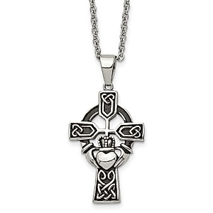 IceCarats Stainless Steel Vintage Heart Love Irish Claddagh Celtic Cross Pendant Necklace Charm 20 inch Cable Link Chain Jewelry